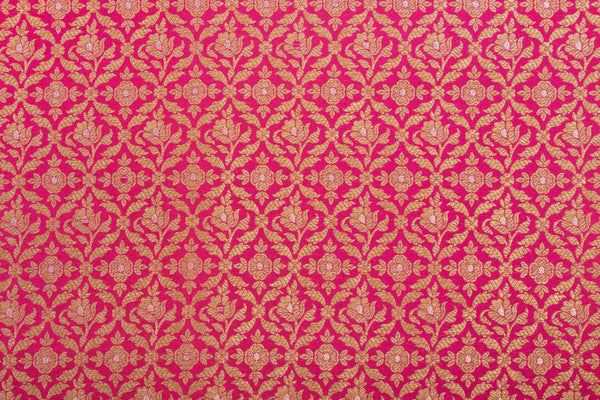 Fuchsia Pink Handwoven Banarasi Brocade Fabric - Shivangi Kasliwal