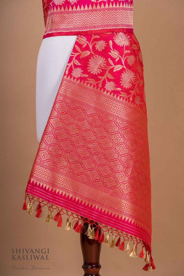 Rani Red Handwoven Banarasi Silk Dupatta - Shivangi Kasliwal